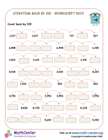 Count back by 100 - worksheet no.5 | Worksheets | Math Center