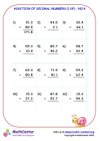 Fourth Grade Worksheets: Adding Decimals | Math Center