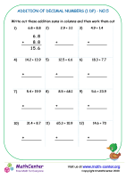 Fourth Grade Worksheets: Adding Decimals | Math Center