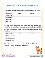 Multiplication Word Problems Worksheets | Math activities