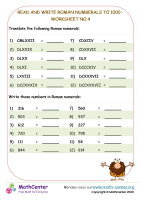 Fourth Grade Worksheets: Roman Numbering System | Math Center