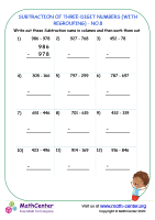 Three-digit Subtraction Drills Third Grade Worksheets | Math activities