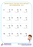First Grade Worksheets: Two-digit Subtraction With Regrouping | Math Center