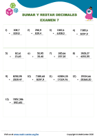 Sumar Y Restar Decimales Examen 1 | Pruebas | Math Center
