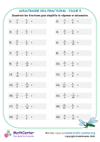 Soustraction de fractions Fiches de travail | Activités mathématiques
