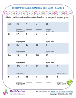 Ordonner les nombres à deux chiffres CP Fiches de travail | Activités ...