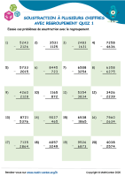 Soustraction à plusieurs chiffres avec regroupement CE2 Quiz ...
