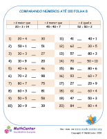 Comparando Números de Dois Dígitos Planilhas | Atividades de matemática