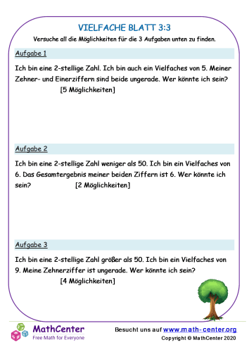 Vielfache Blatt 3:3 | Arbeitsblätter | Math Center