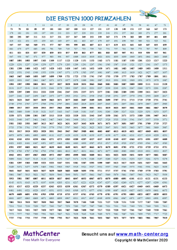 Die Ersten 1000 Primzahlen | Lernseiten | Math Center