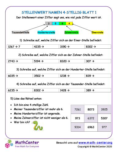 Mathe Arbeitsblatter Stellenwert