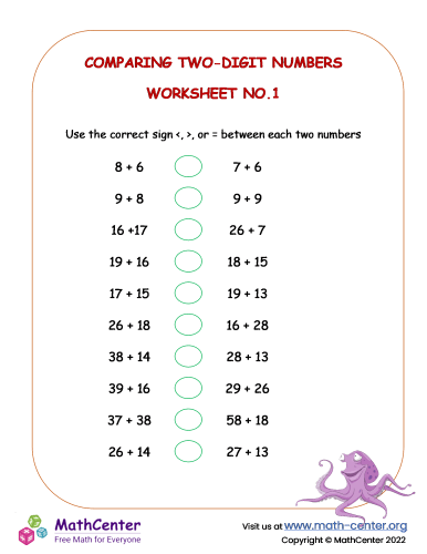 Comparing two digit numbers No.1 | Worksheets | Math Center