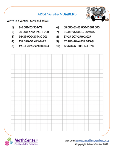 Fifth Grade Worksheets: Multi-digit Addition With Regrouping | Math Center