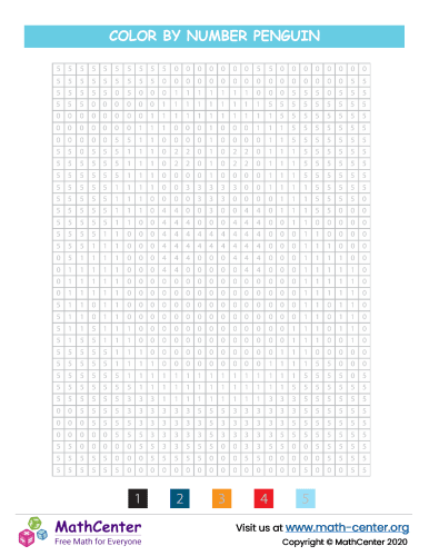 Grid Color By Numbers - Penguin | Coloring Activities | Math Center