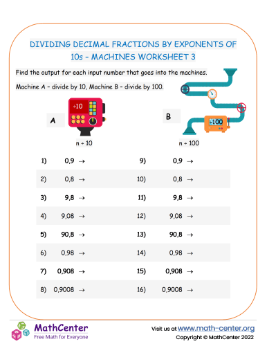 Fourth Grade Worksheets: Dividing Decimals | Math Center