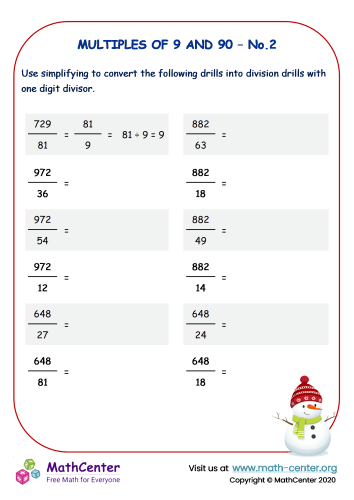 Multiples of 9 and 90 - Worksheet 2 | Worksheets | Math Center