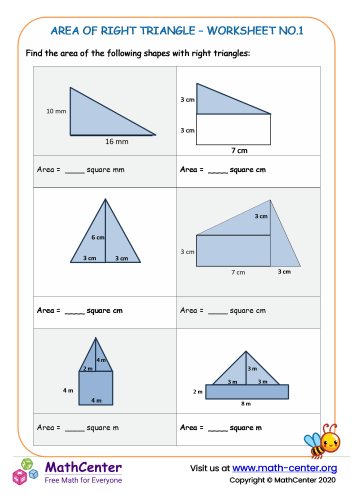 Area of a right triangle - worksheet no.1 | Worksheets | Math Center