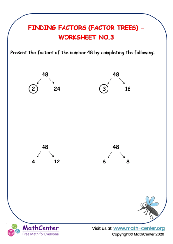 Finding Factors (factor trees) - Worksheet No.3 | Worksheets | Math Center