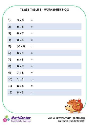 Second Grade Worksheets: Multiplication Table | Math Center