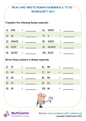 Fourth Grade Worksheets: Roman Numbering System | Math Center
