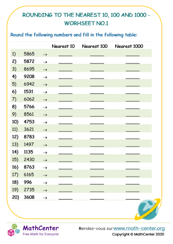 Rounding to the nearest 10, 100 and 1000 - worksheet no.1 | Worksheets ...