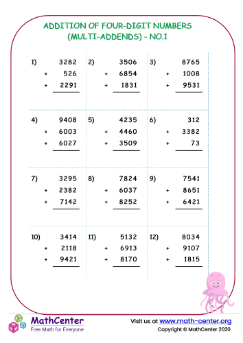 Addition of four-digit numbers (multi-addends ) - no.1 | Worksheets ...