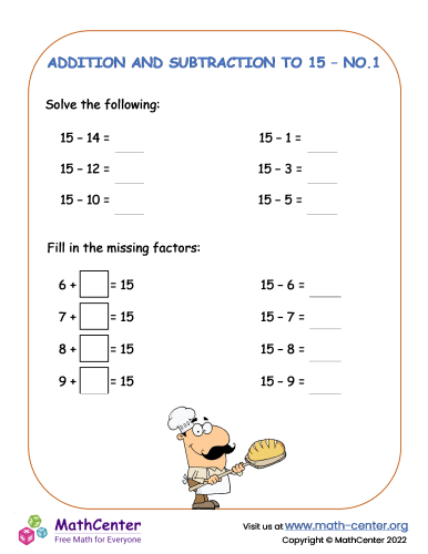 Addition and subtraction to 15 – No.1 | Worksheets | Math Center