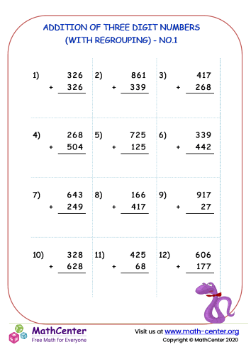 Addition of three-digit numbers (with regrouping ones) - no.1 ...