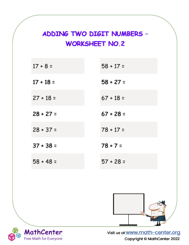 Second Grade Worksheets: Two-digit Mental Addition | Math Center