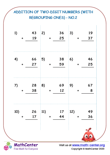 Third Grade Worksheets: Two-digit Addition With Regrouping | Math Center