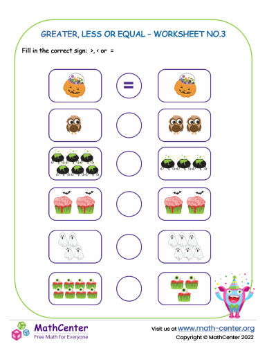Greater, Less Or Equal – Worksheet No.3 | Worksheets | Math Center