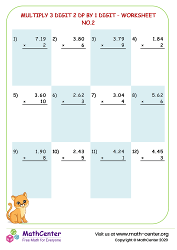 Multiply 3 digit 2 dp by 1 digit - worksheet no.2 | Worksheets | Math ...