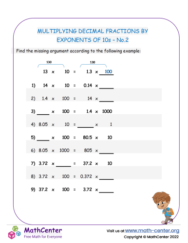 Multiplying Decimal Fractions By Exponents Of 10S - No.2 | Worksheets ...