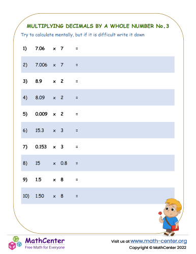 Sixth Grade Worksheets: Multiplying Decimals | Math Center