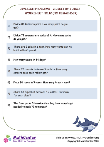 Third Grade Worksheets: Single-digit Divisors | Math Center