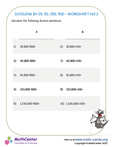 Third Grade Worksheets: Mental Division | Math Center