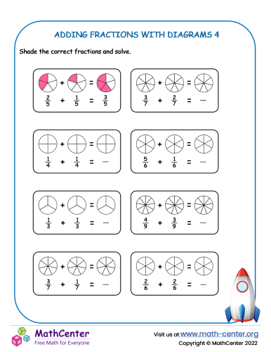 Adding Fractions With Diagrams 4 | Worksheets | Math Center