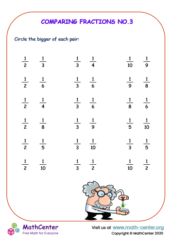 Fifth Grade Worksheets: Comparing Fractions | Math Center