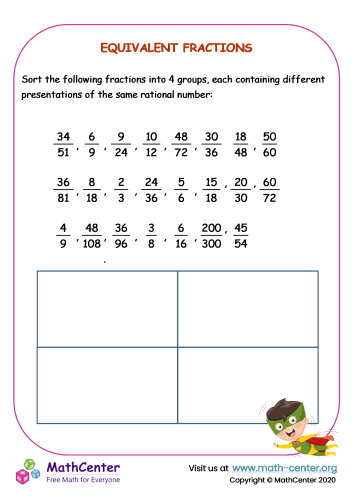 Fifth Grade Worksheets: Fractions Equivalence | Math Center