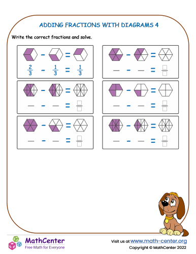 Subtracting Fractions with Diagrams 4 | Worksheets | Math Center