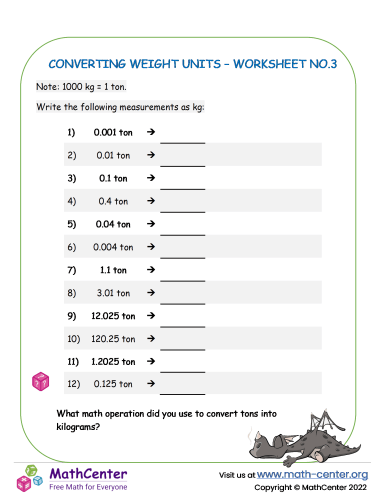 Fifth Grade Worksheets: Converting Weight | Math Center
