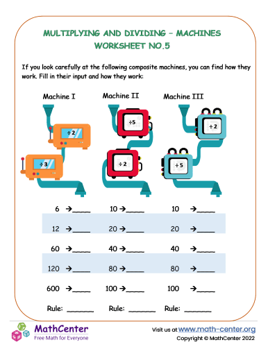 Multiplying and dividing – Machines Worksheet No.5 | Worksheets | Math ...