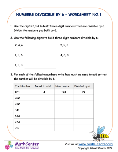 Numbers divisible by 6 – Worksheet No.1 | Worksheets | Math Center