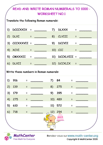 Fifth Grade Worksheets: Roman Numbering System | Math Center
