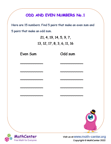 Odd And Even Numbers No.1 | Worksheets | Math Center