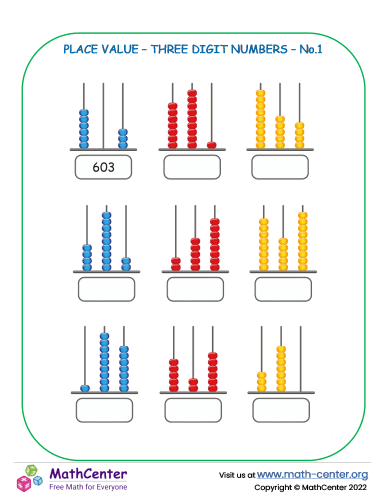 Place Value Three Digit Numbers - Abacus No.1 | Worksheets | Math Center Place Value Three Digit Numbers - Abacus No.1 | Worksheets | Math Center