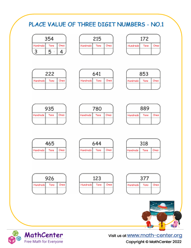 Place Value Of Three Digit Numbers - No.1 | Worksheets | Math Center
