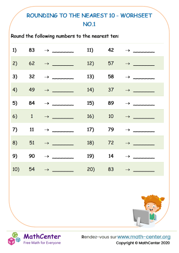 Rounding to the nearest 10 - worksheet no.1 | Worksheets | Math Center