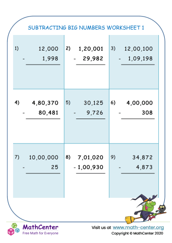 Fourth Grade Worksheets: Multi-digit Subtraction With Regrouping | Math Center