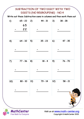 Second Grade Worksheets: Two-digit Subtraction With Regrouping | Math ...